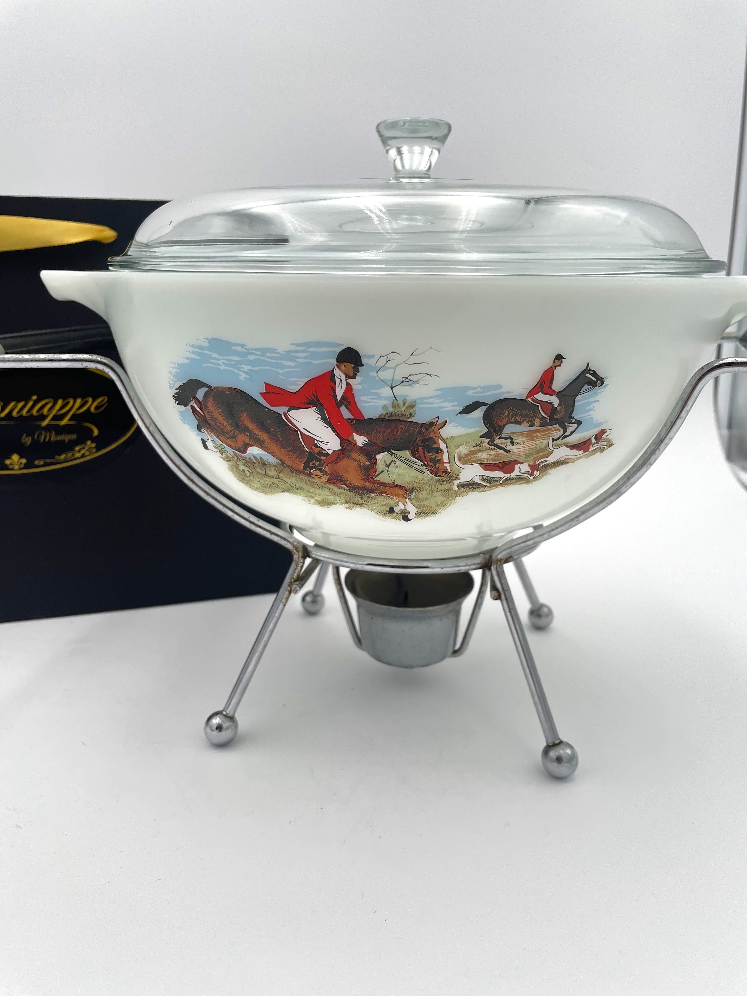 Vintage Pyrex JAJ Hunting Scene / Tally Ho 443 with stand | Lagniappe ...